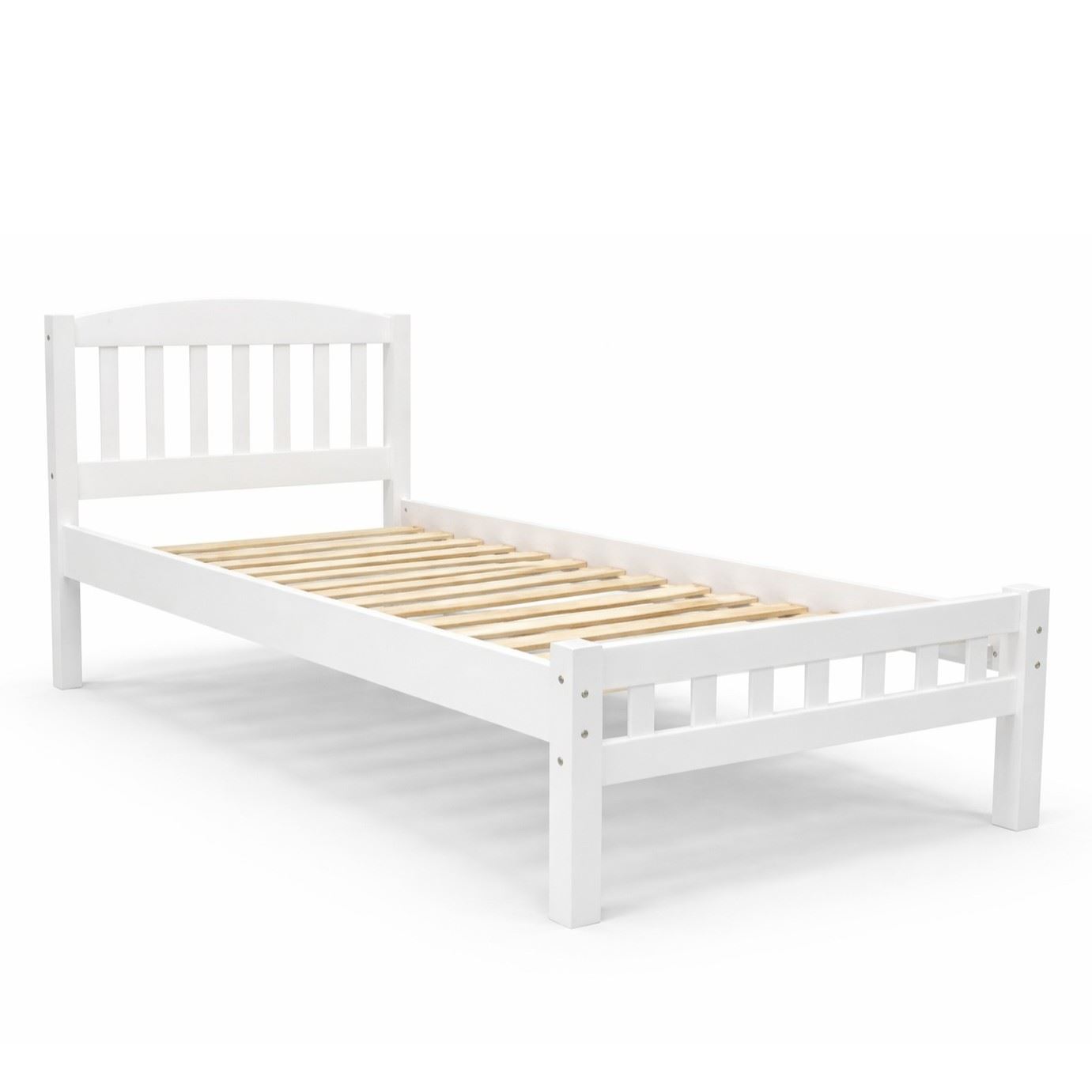 Miki Solid Hardwood Single Bed Trundle & Mattresses White
