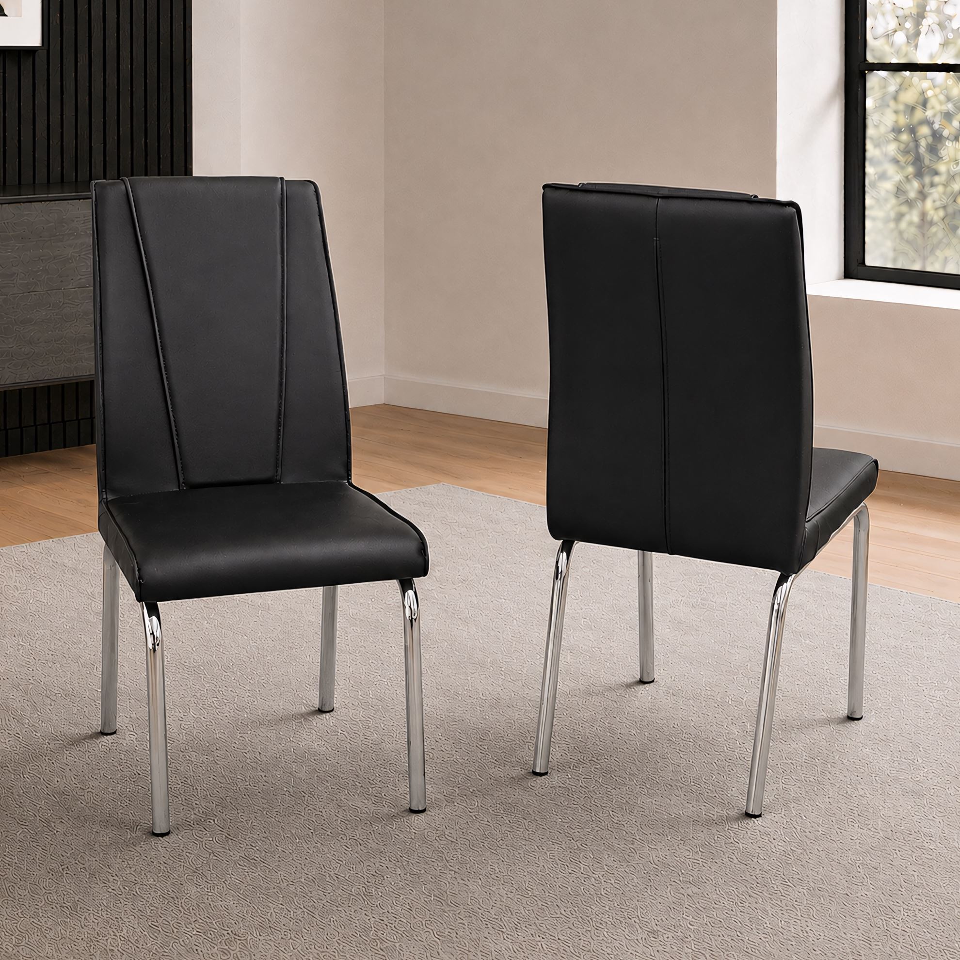 Melody / Leo 4-Seater 1500mm Black Glass Dining Set | Black PU Chairs