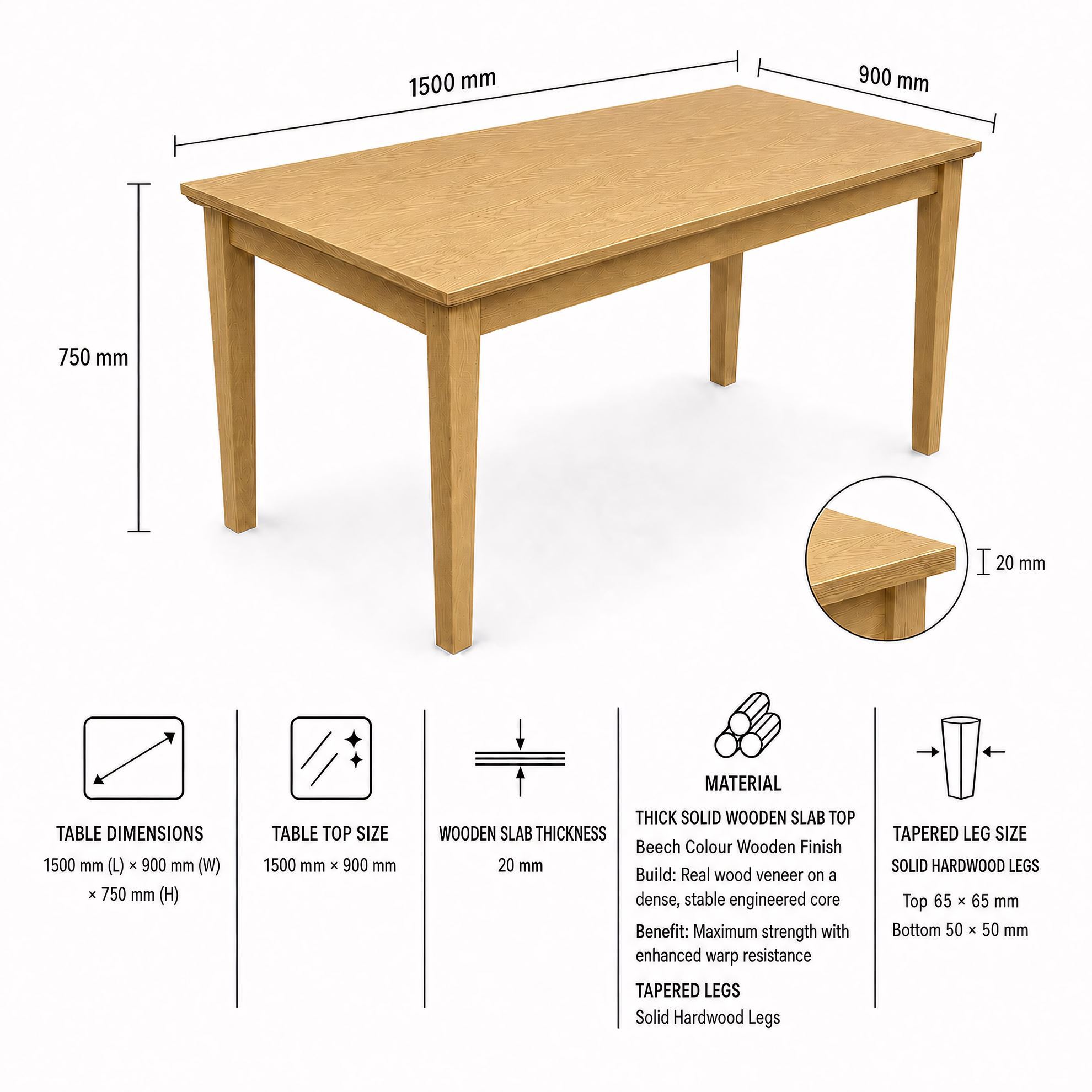 Alba / Zoe 1500mm Wooden Dining Set – Beech Colour | Black PU Chairs