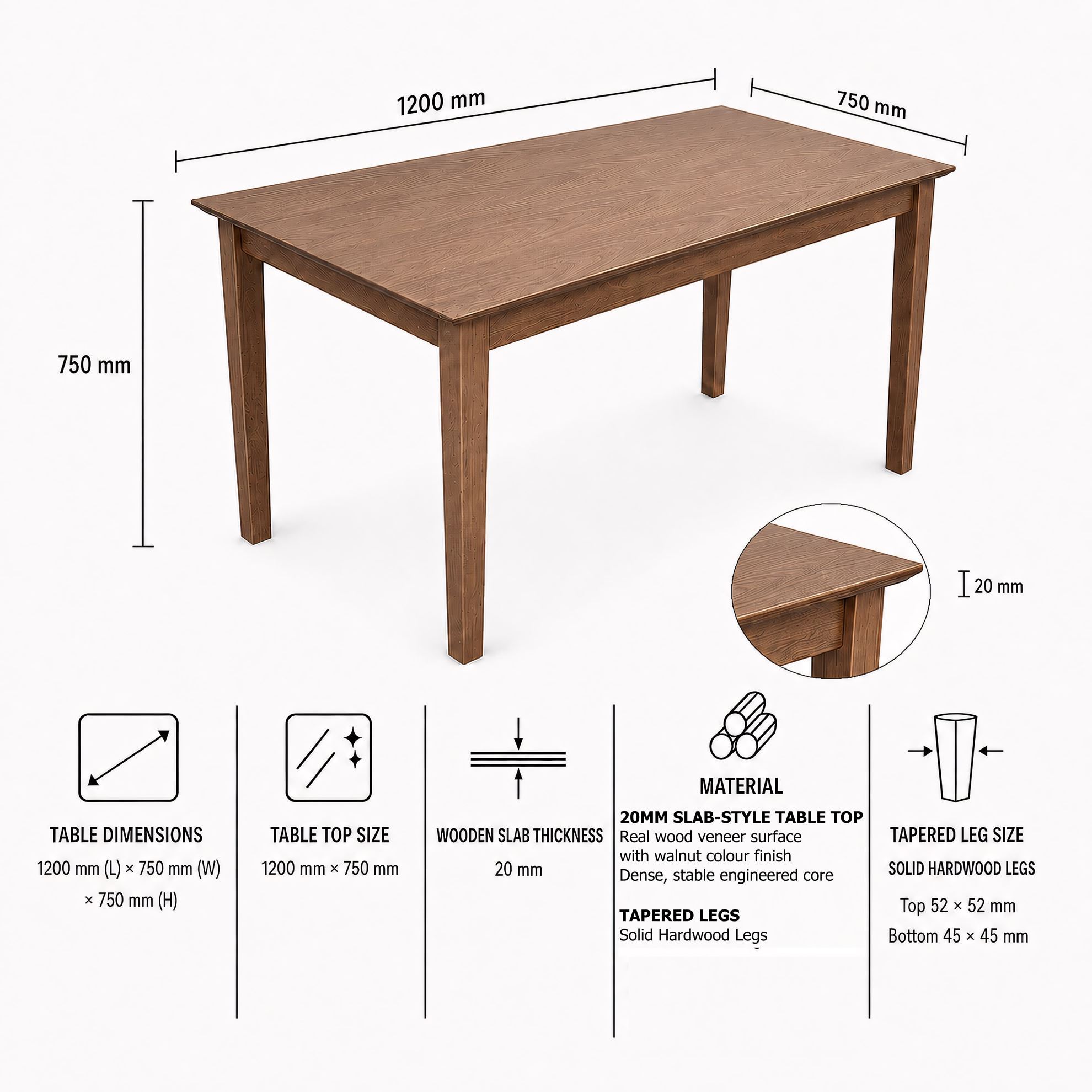 Alba / Zoe 1200mm Wooden Dining Set – Walnut Colour | Black PU Chairs