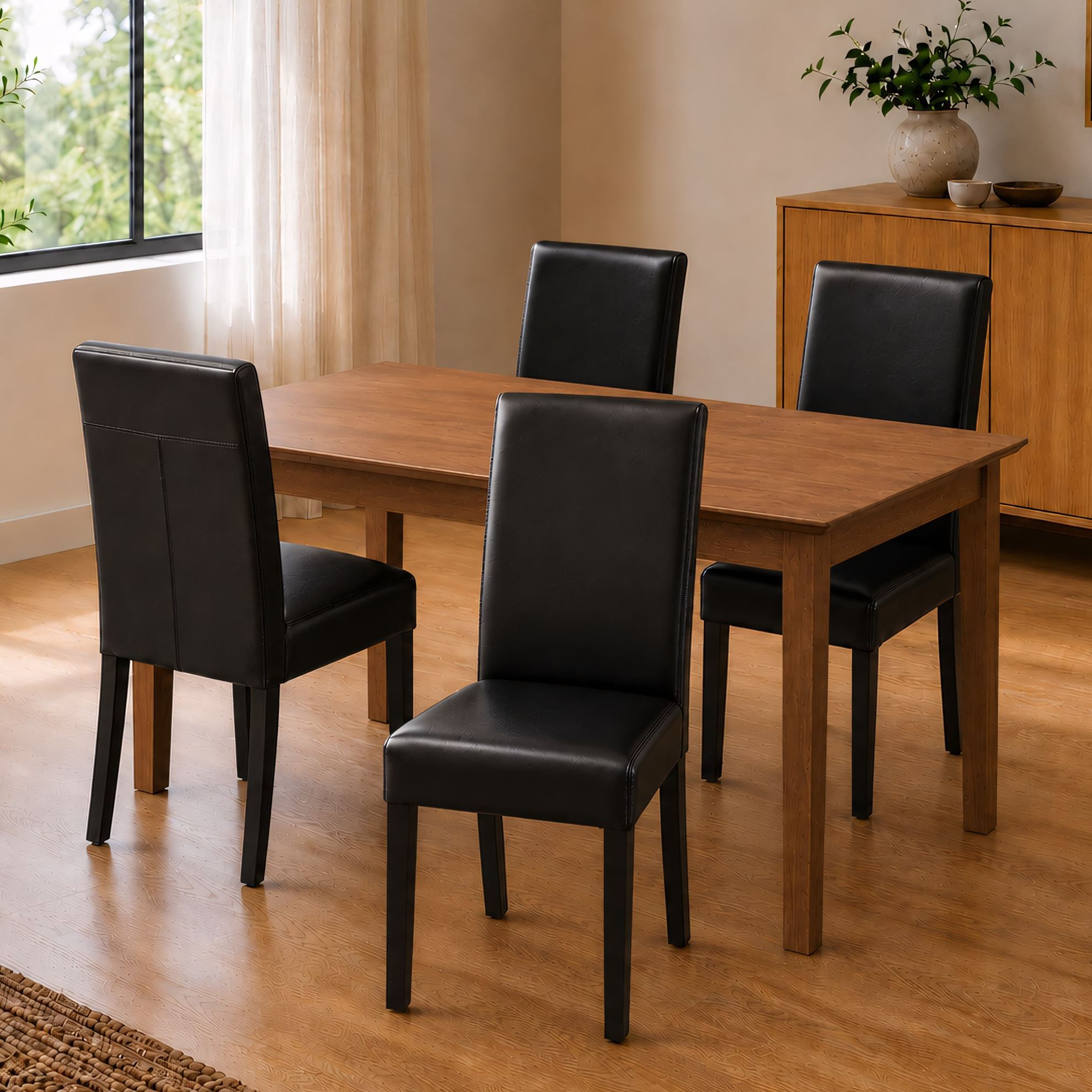 Alba / Zoe 1200mm Wooden Dining Set – Walnut Colour | Black PU Chairs